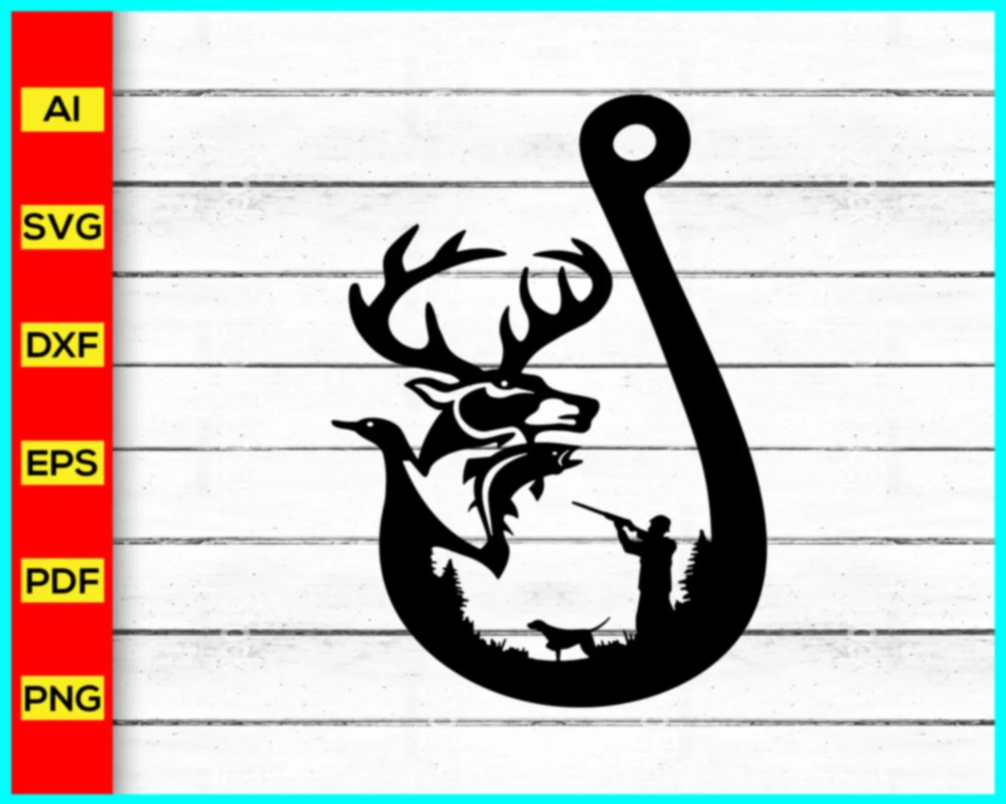 Deer and Hook Svg, Fishing svg silhouette png, Deer Hunting Svg, Fishi ...