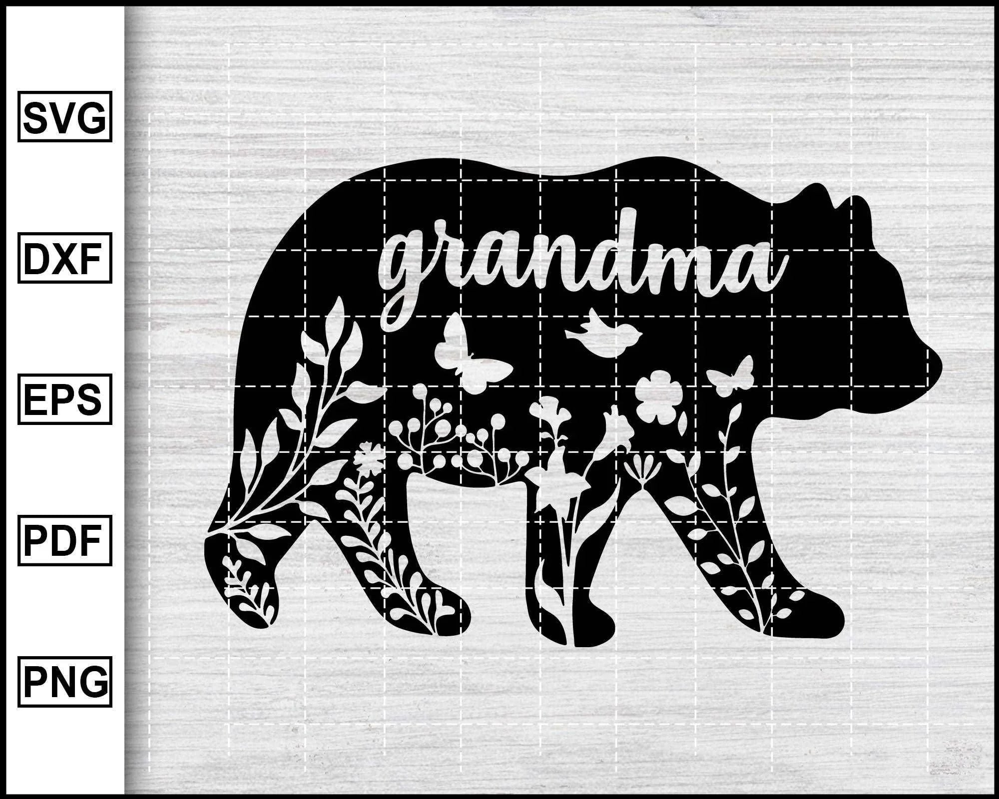 Floral Grandma Bear Svg, Bear Svg Png, Bear Silhouette, Family bear bu ...